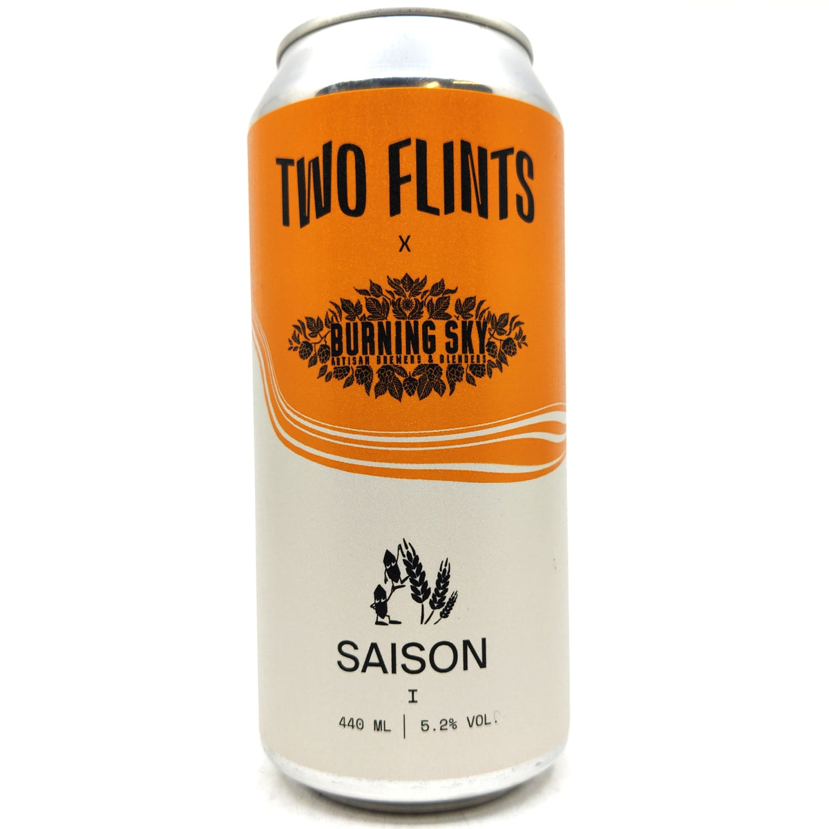 Two Flints x Burning Sky Saison 5.2% (440ml can) – Hop Burns & Black