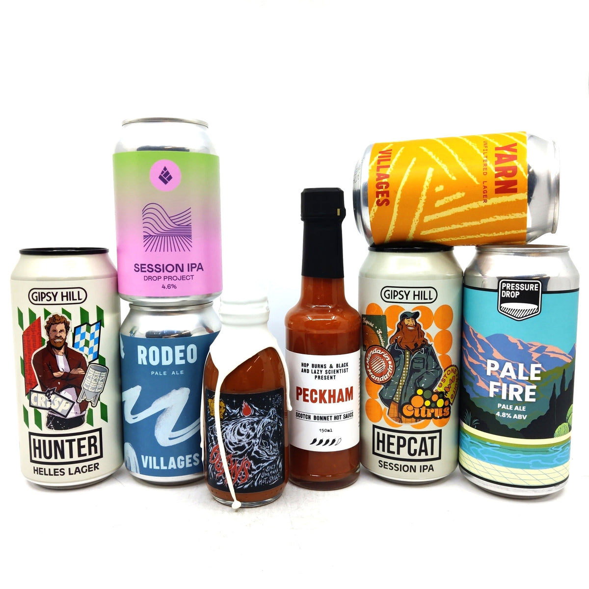 Beers & Hot Sauce gift pack (6x cans + 2 HB&B sauces) – Hop Burns & Black