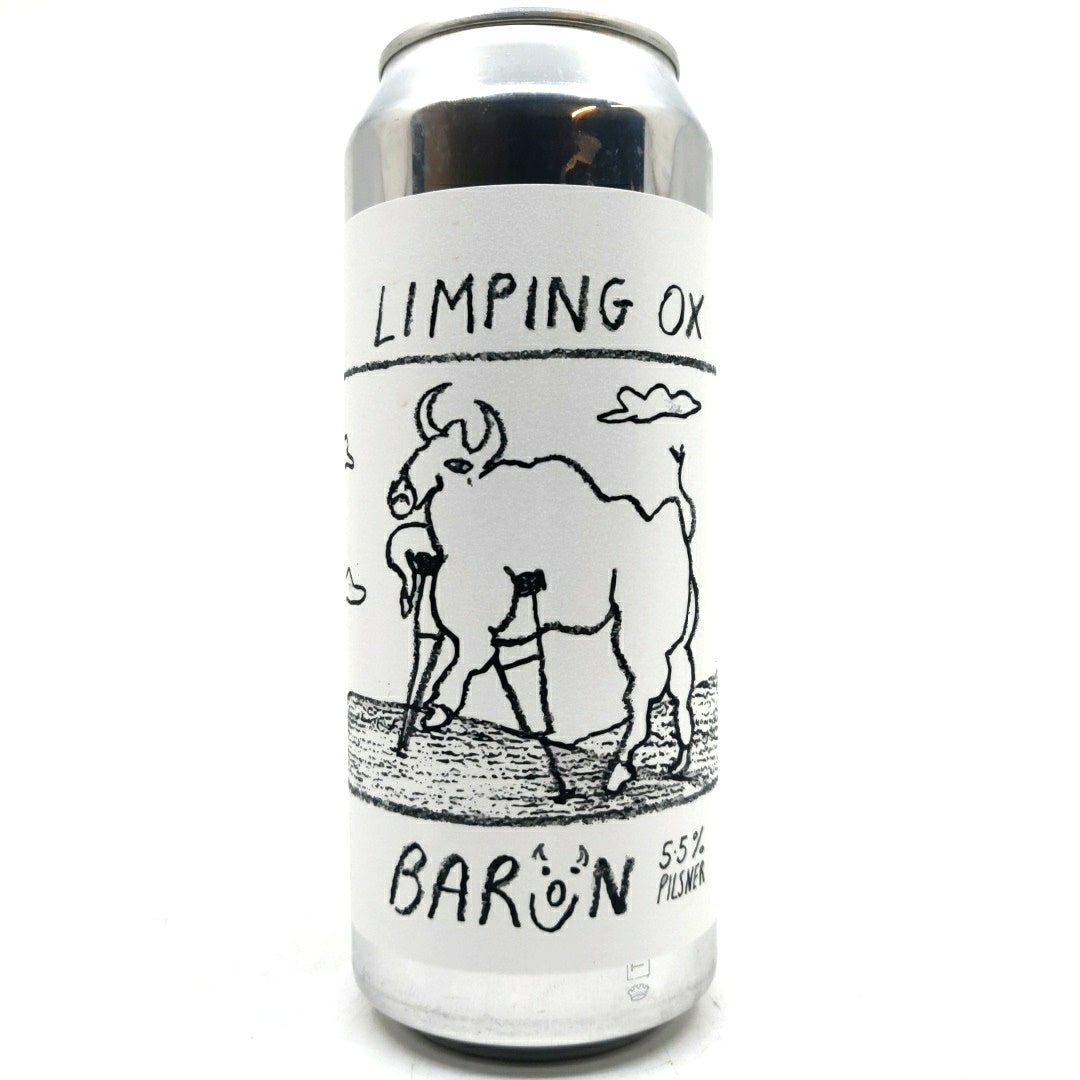 Baron Brewing Limping Ox Pilsner 5.5% (500ml can) – Hop Burns & Black