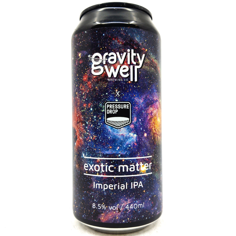 Gravity Well x Pressure Drop Exotic Matter Double IPA 8.5% (440ml can) – Hop Burns & Black